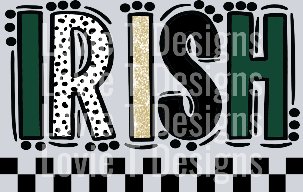 Irish Dk Green Vegas Gold Doodle Dot Mascot - Lovie T Designs