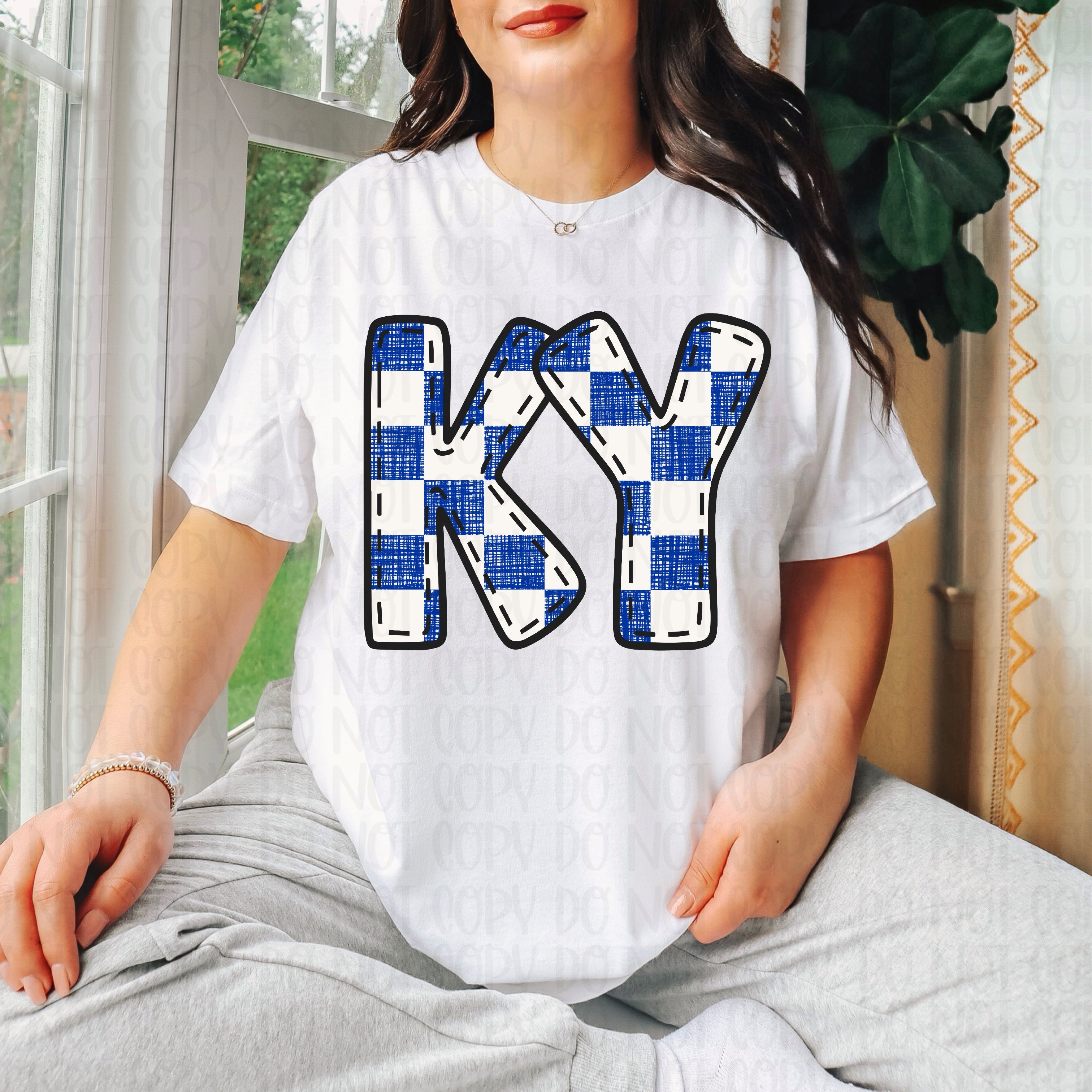 KY BUBBLE STITCH DISTRESSED CHECKERS BLUE WHITE - Lovie T Designs