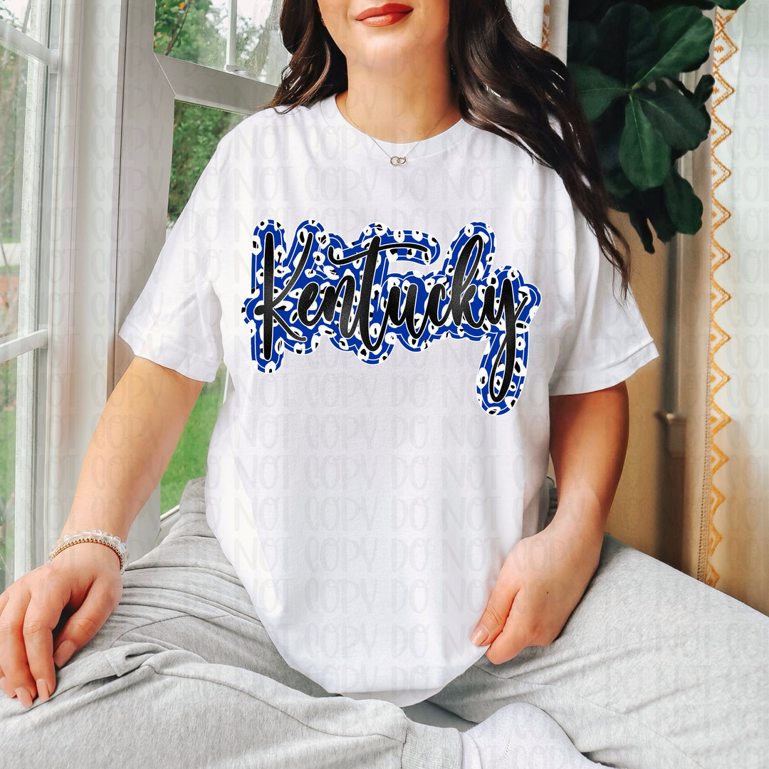 KENTUCKY SCRIPT BLUE LEOPARD BLACK FOIL - Lovie T Designs